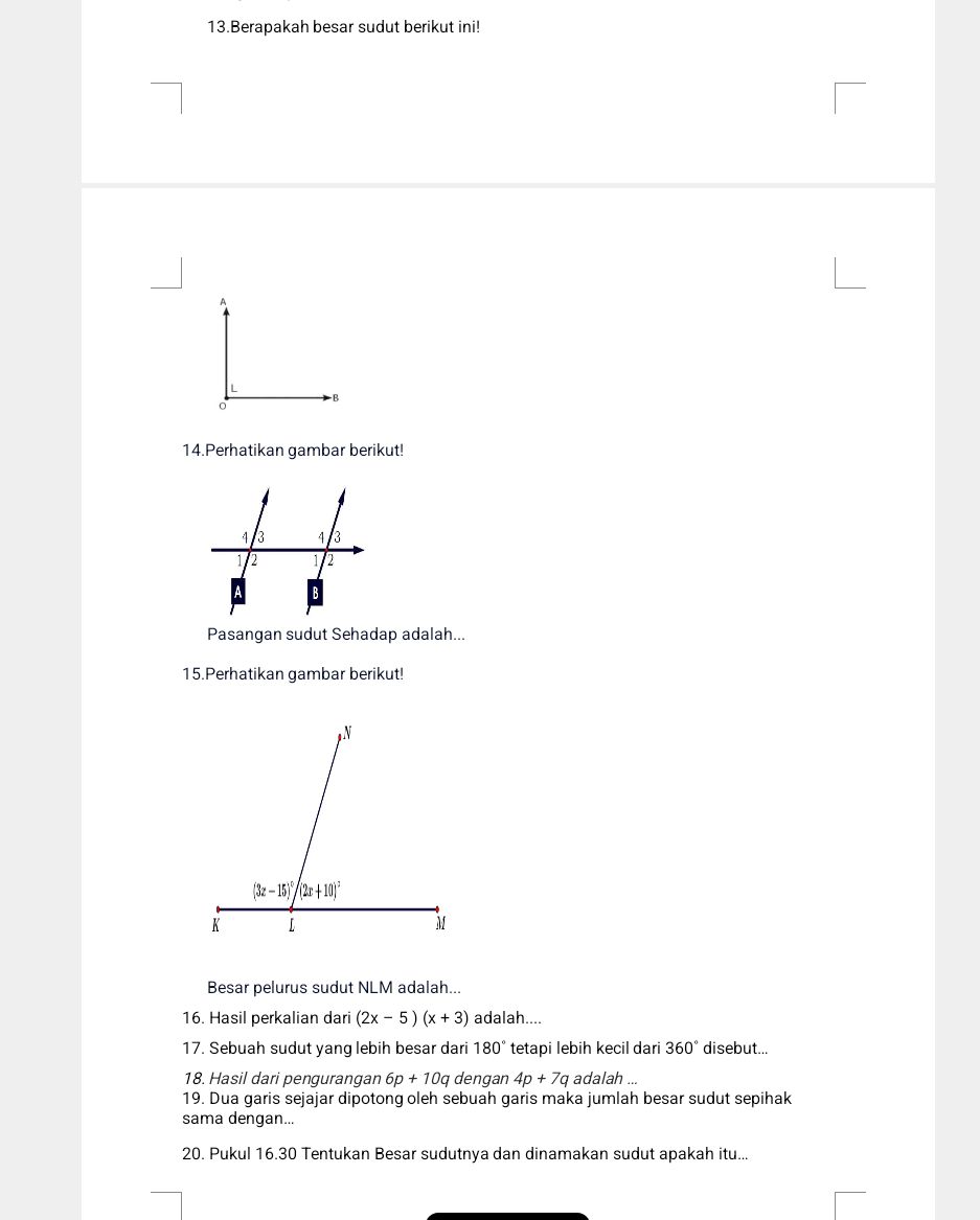 13. Berapakah besar sudut berikut ini! 14. | StudyX