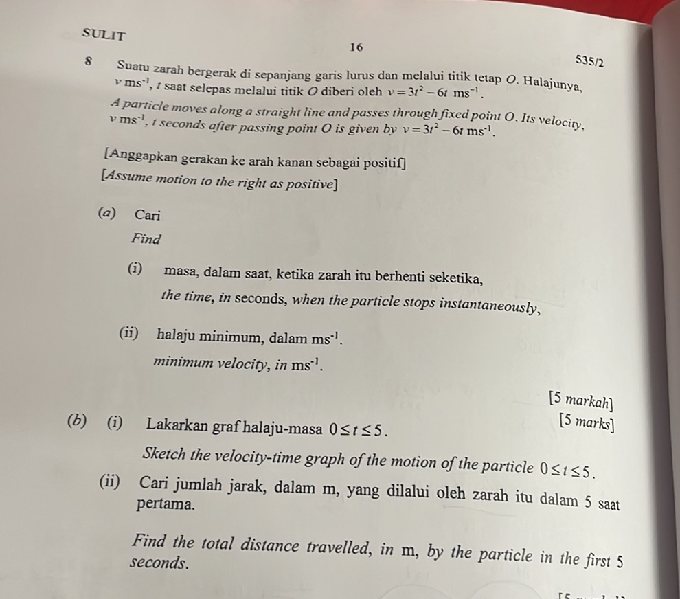 Suatu zarah bergerak di sepanjang garis | StudyX