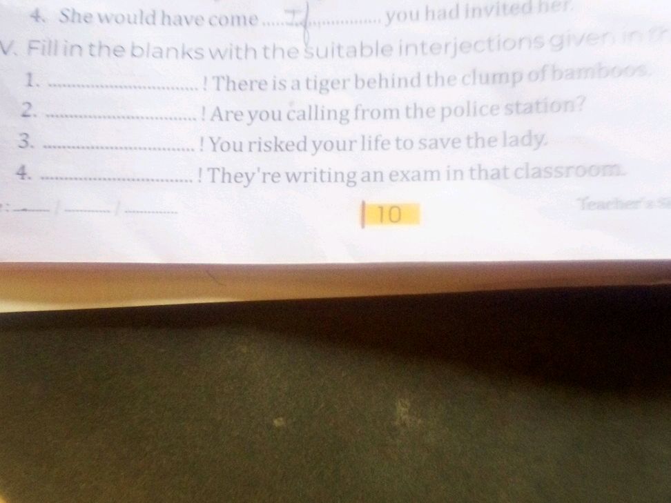 V. Fill in the blanks with the suitable | StudyX