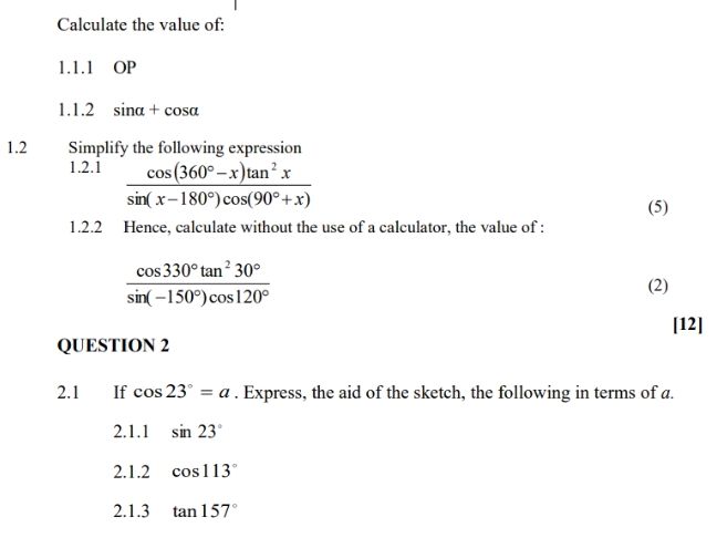 Calculate the value of: 1.1.1 OP 1.1.2