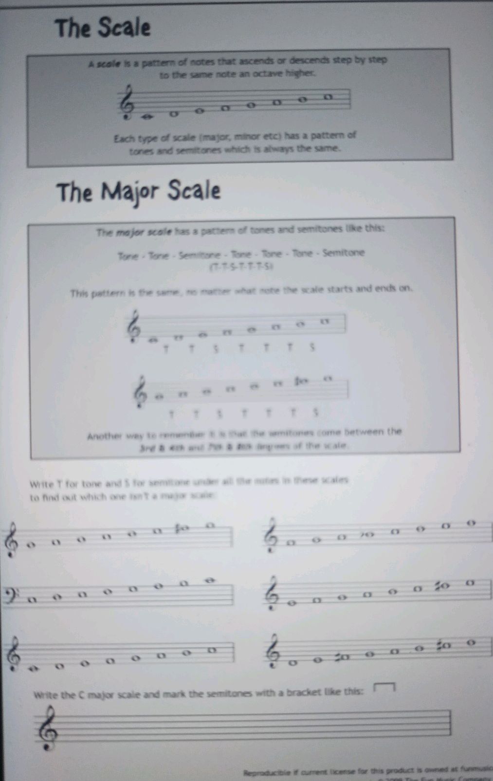 Write T for tone and S for semitone under | StudyX