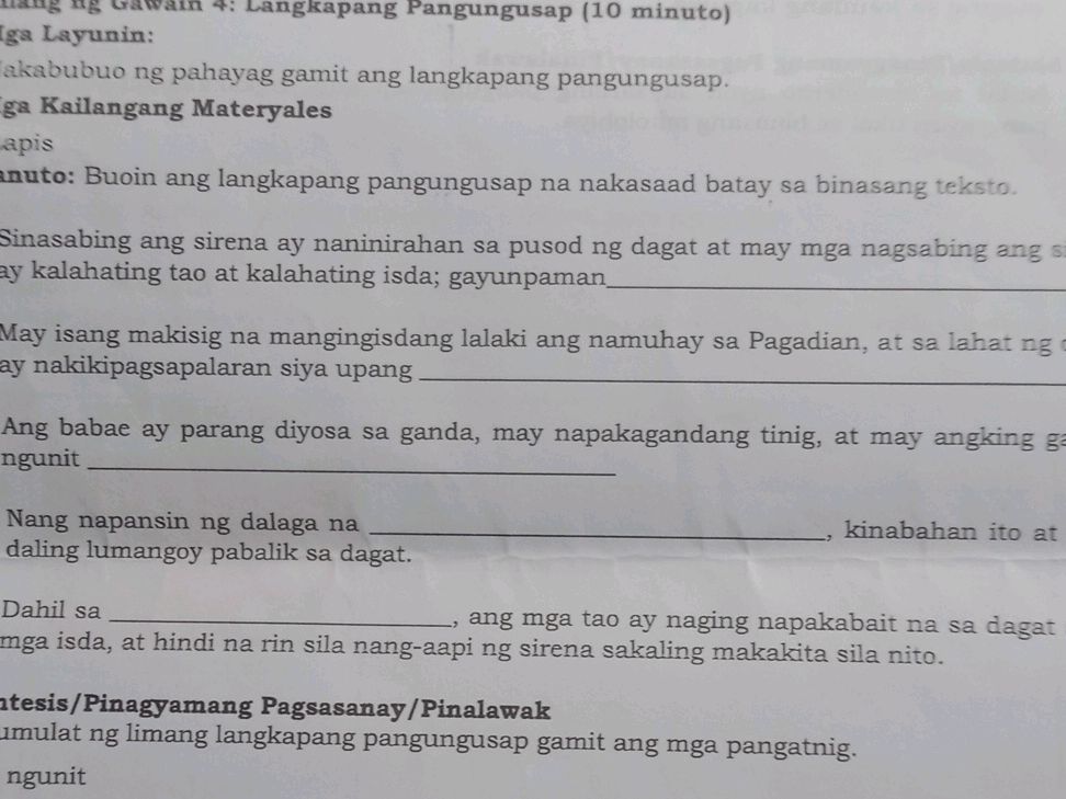 Buoin ang langkapang pangungusap na nakasaad