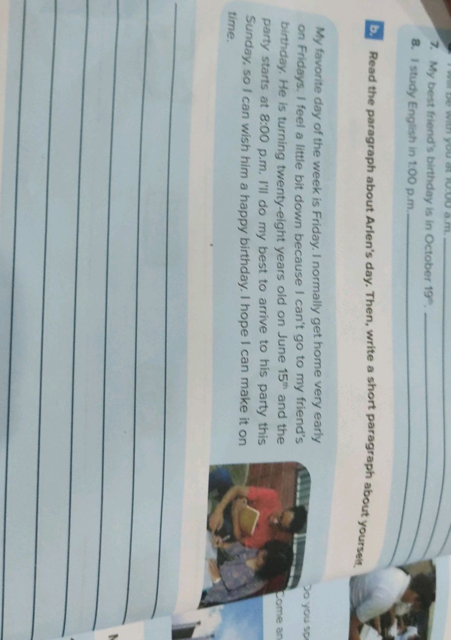 b. Read the paragraph about Arlen's day. | StudyX