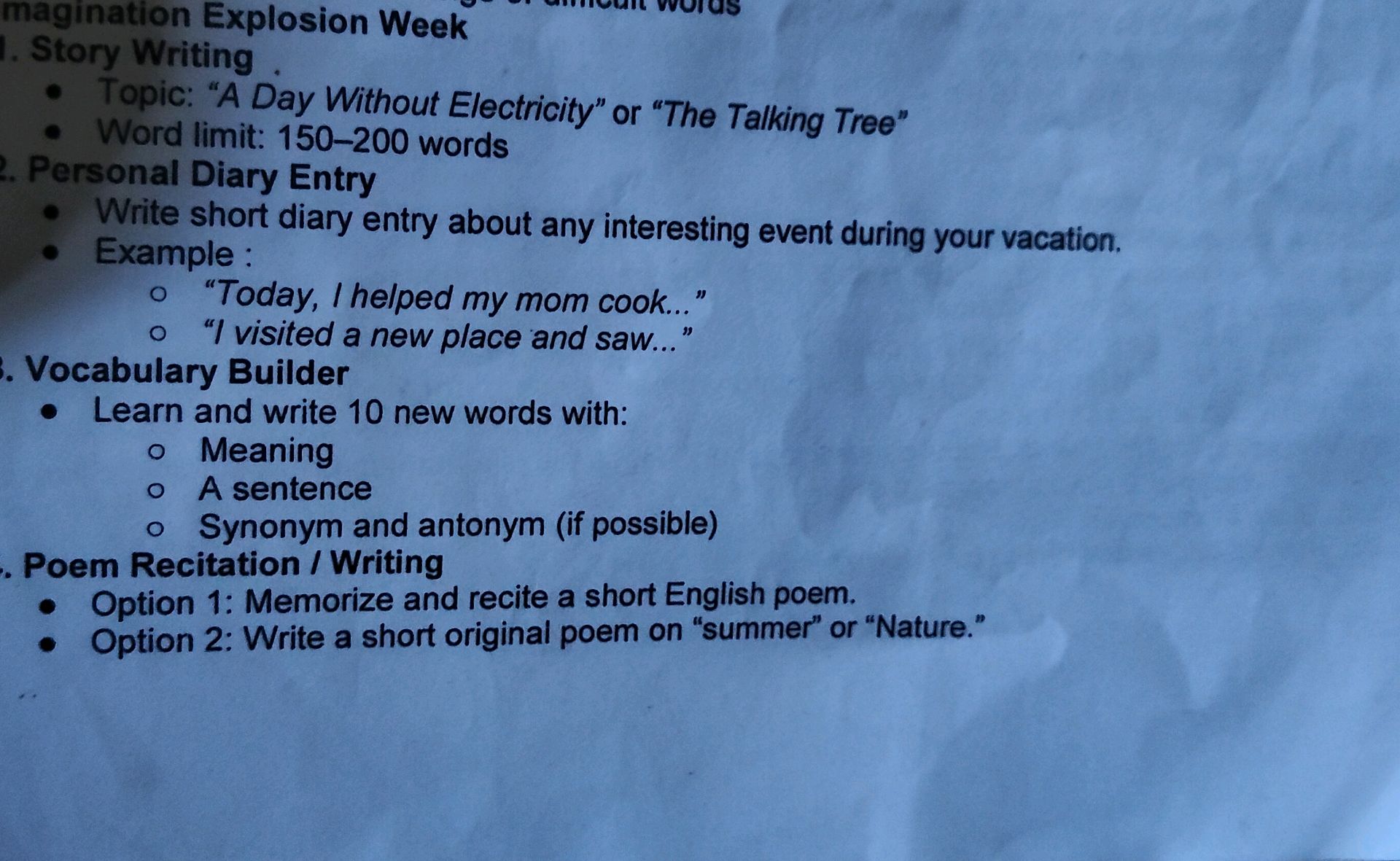 1. Story Writing • Topic: "A Day Without | StudyX