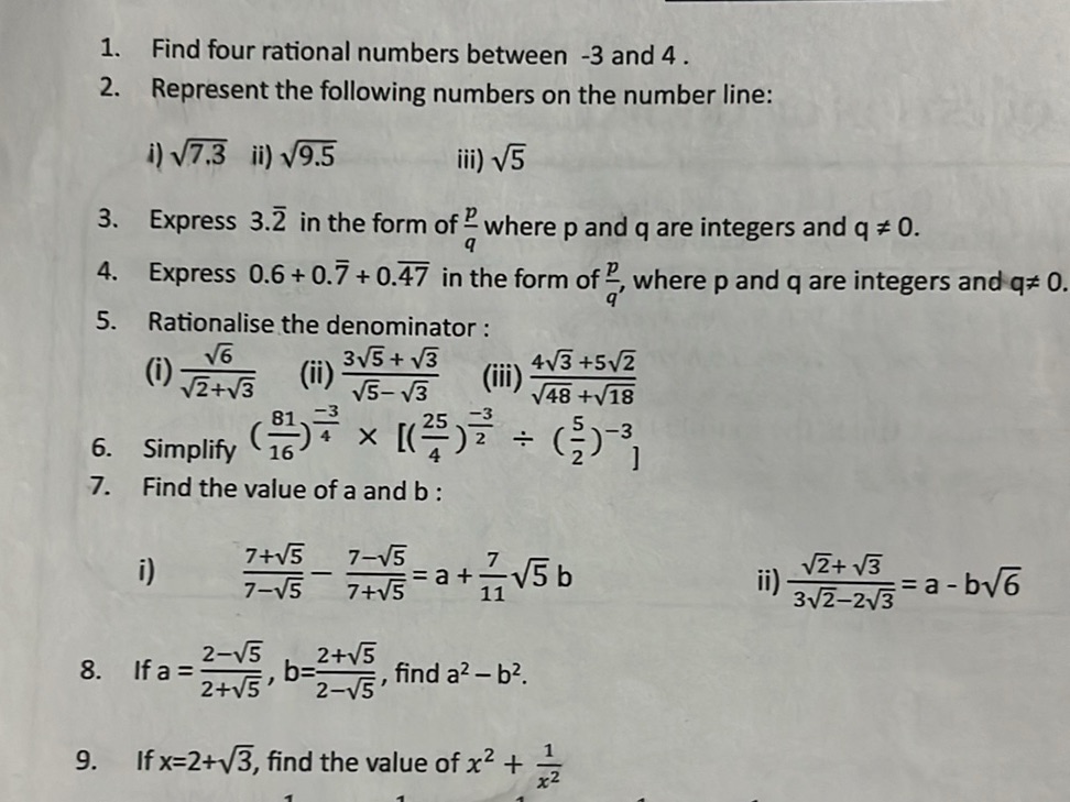 1. Find four rational numbers between -3 and | StudyX