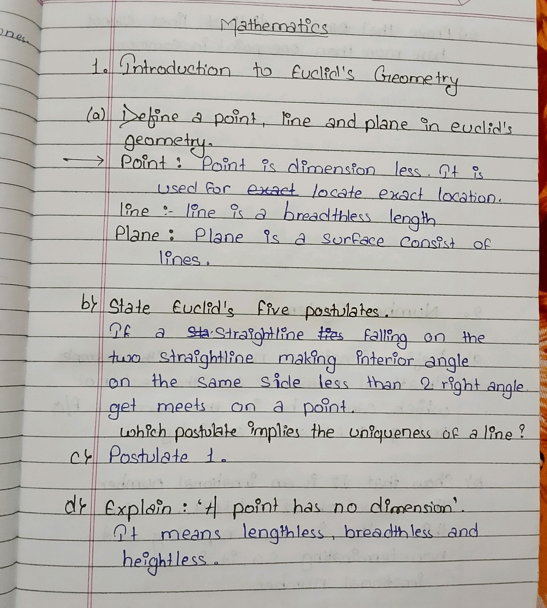 1. Introduction to Euclid's Geometry (a) | StudyX