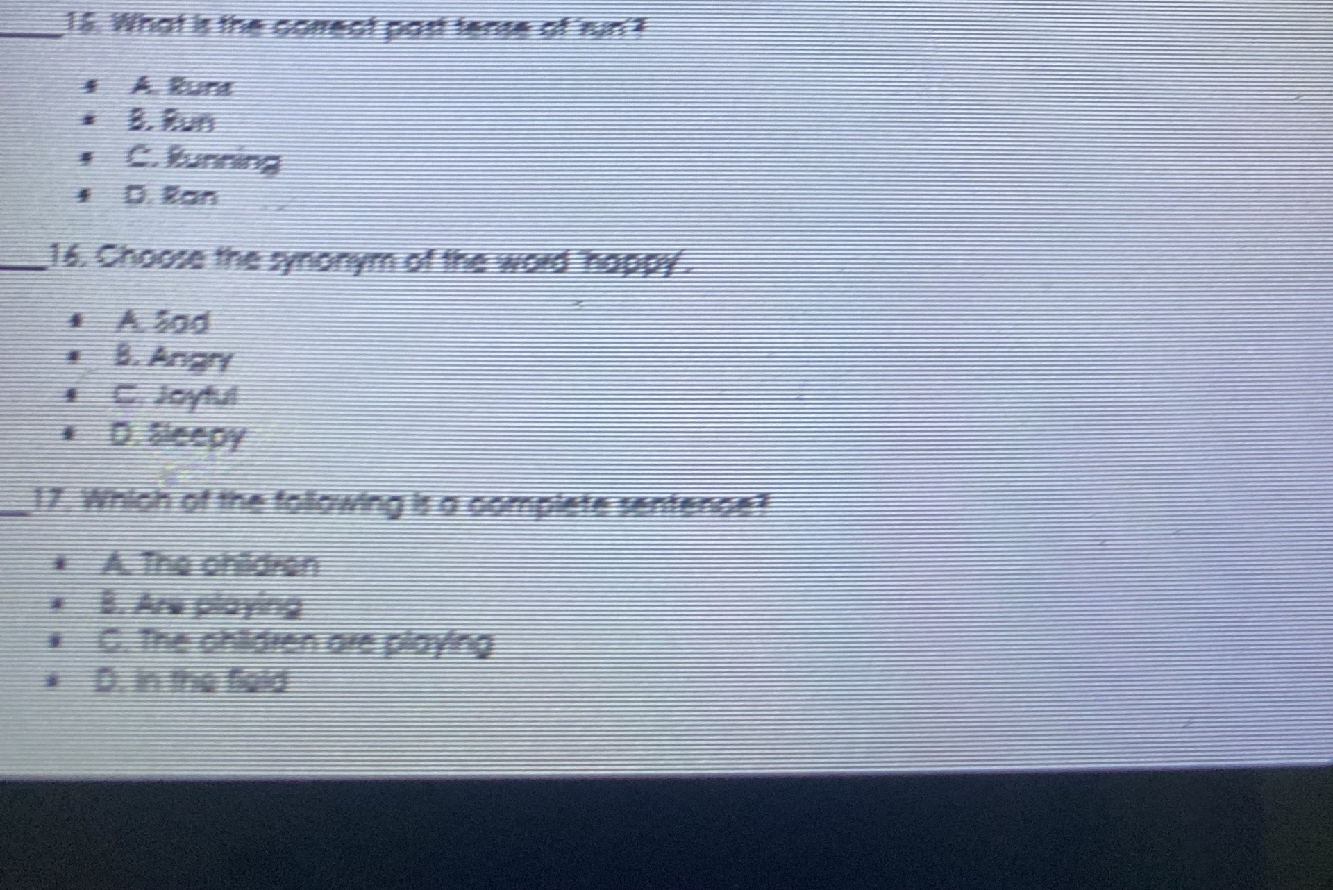 15. What is the correct past tense of 'run'? | StudyX