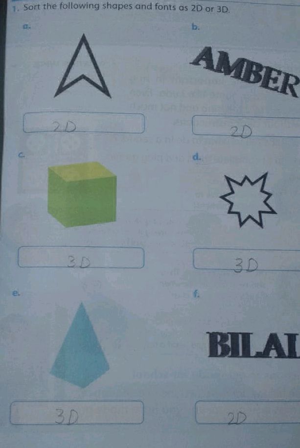 1. Sort the following shapes and fonts as 2D | StudyX