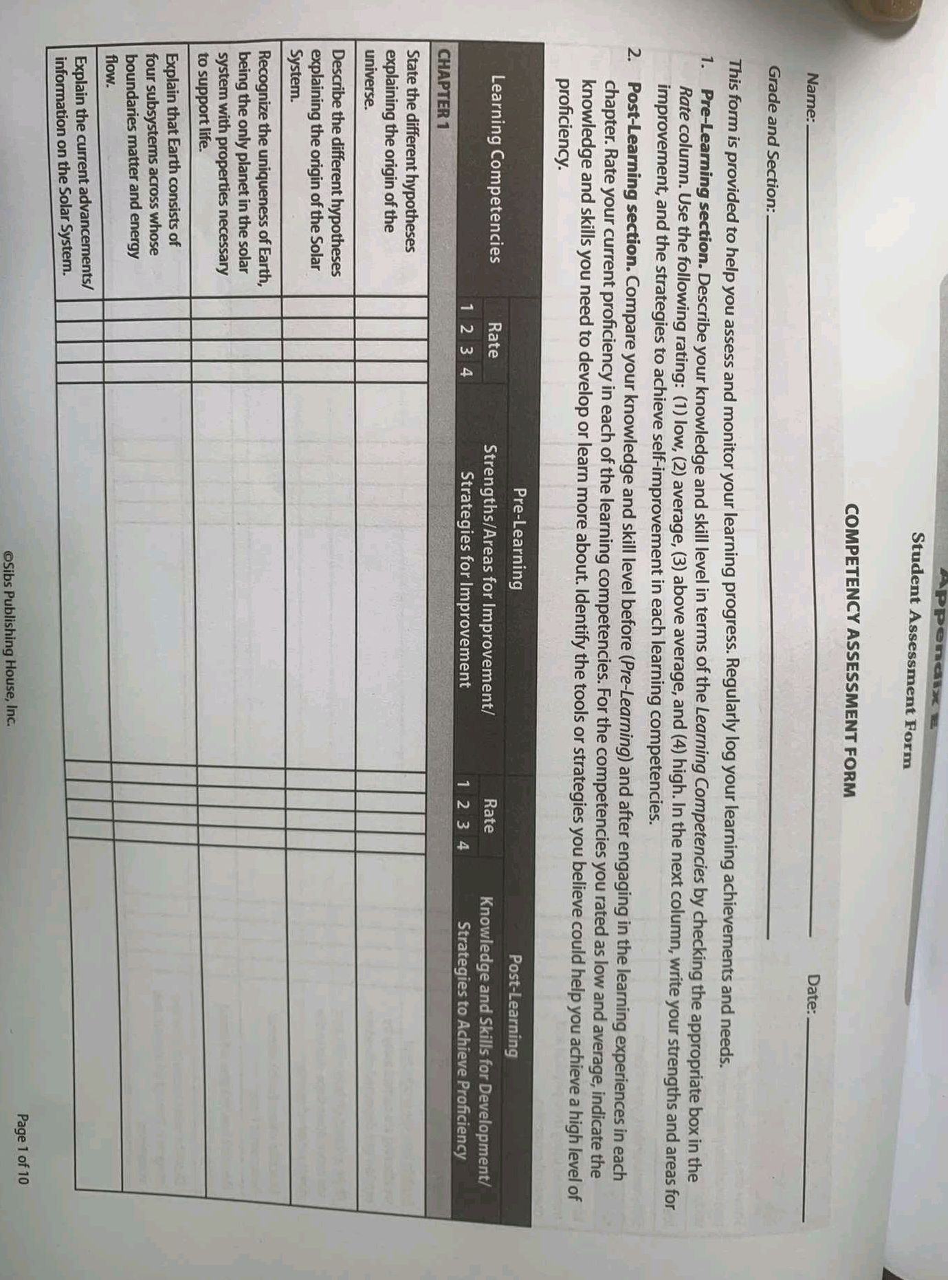 COMPETENCY ASSESSMENT FORM 1. Pre-Learning | StudyX