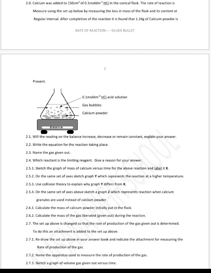 2.0. Calcium was added to 150cm³ of | StudyX