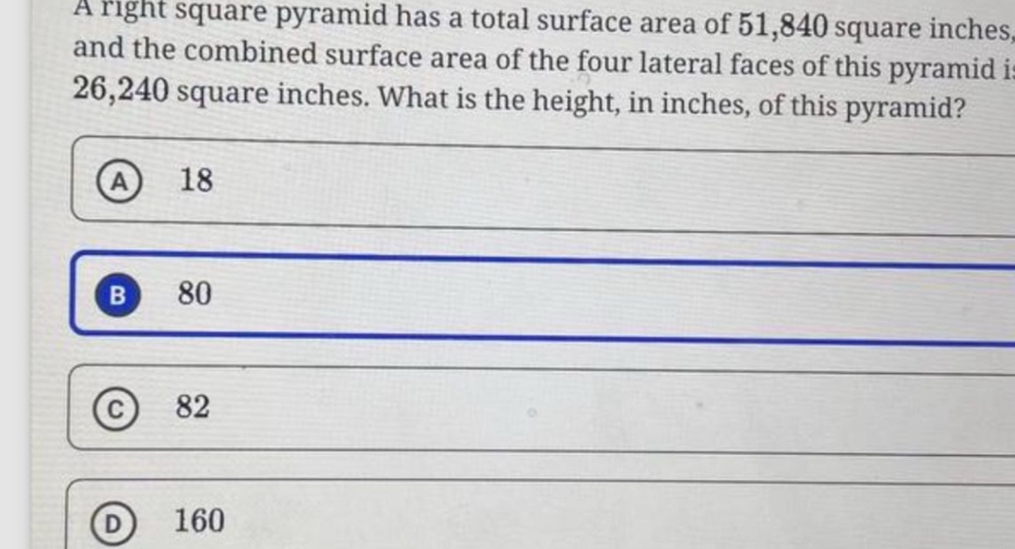 A right square pyramid has a total surface | StudyX