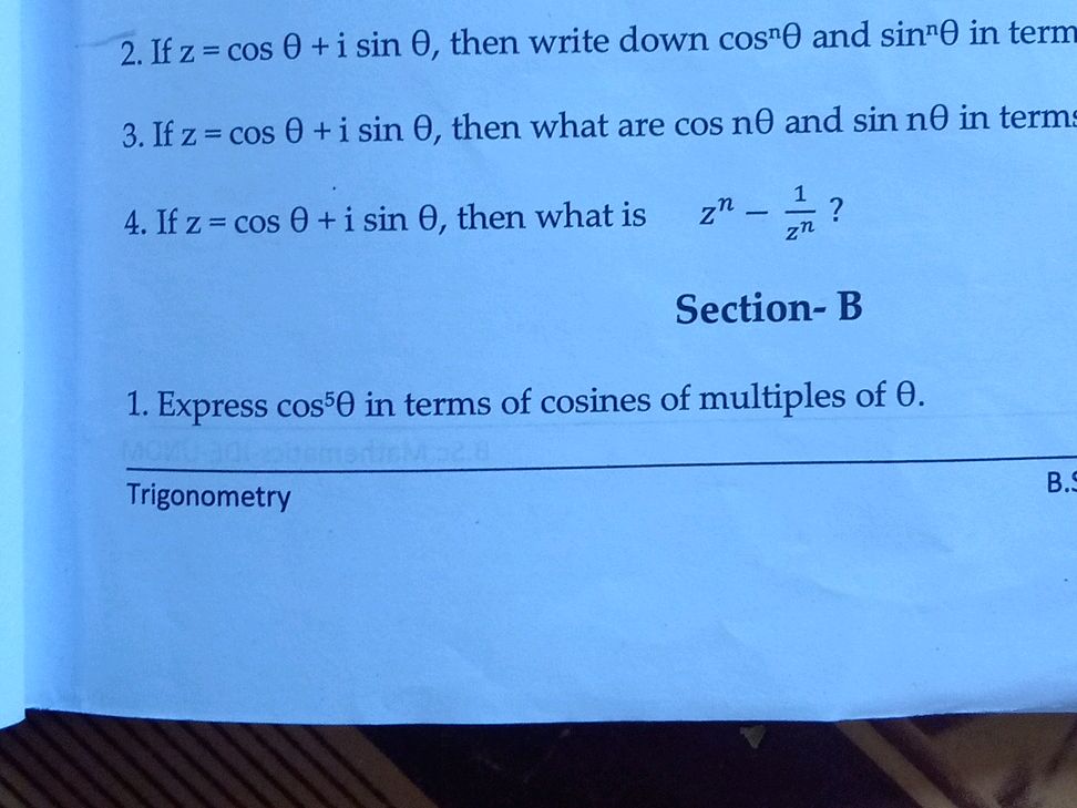 2. If z = cos θ + i sin θ, then write down | StudyX