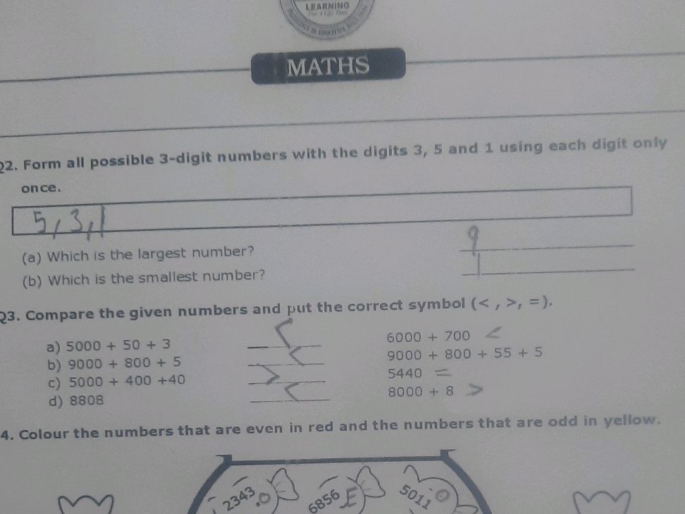 Q2. Form all possible 3-digit numbers with | StudyX