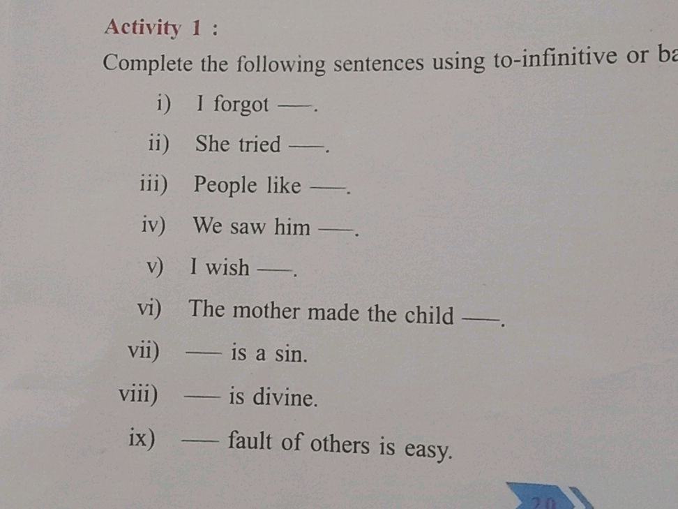 Activity 1: Complete the following sentences | StudyX