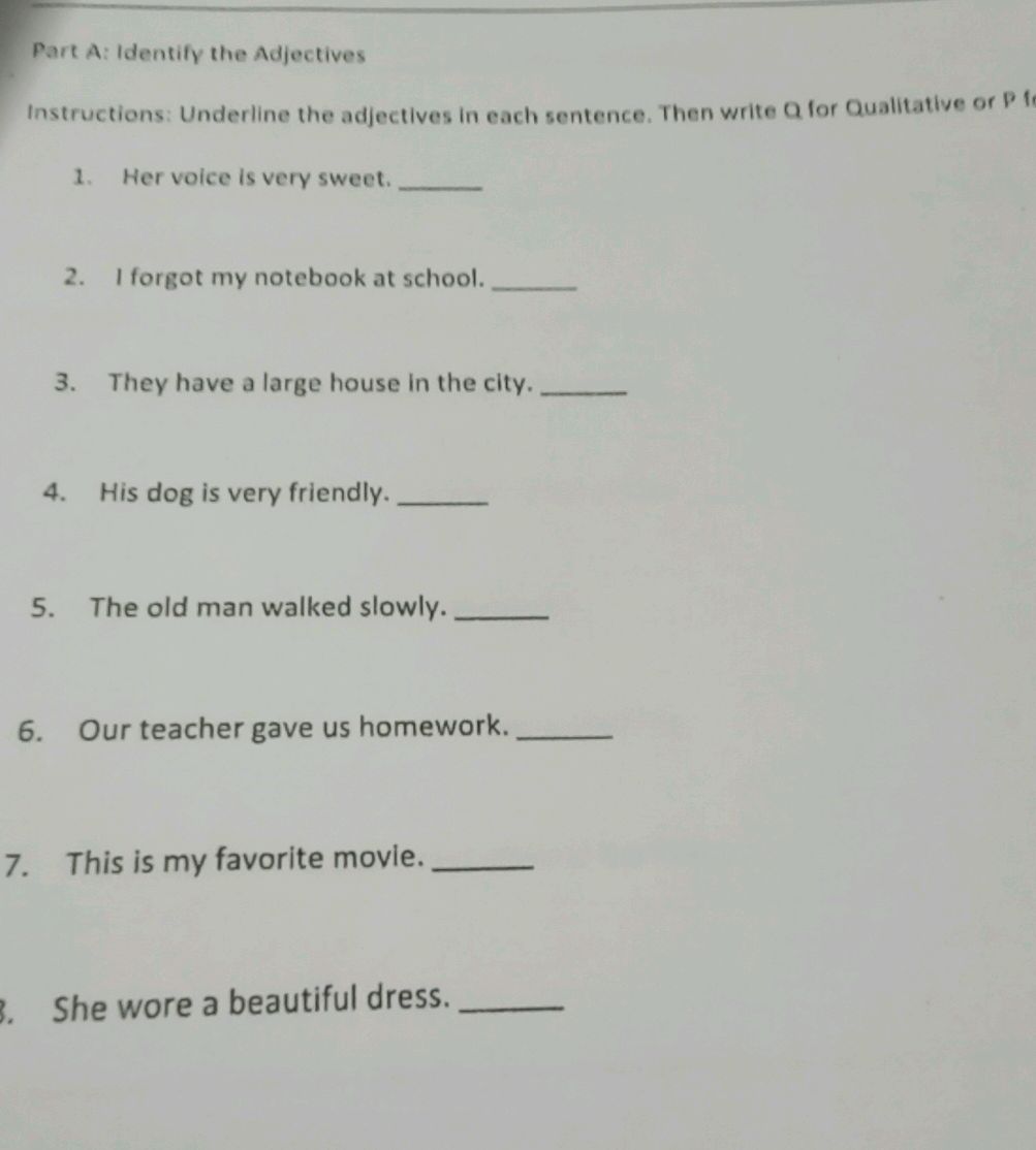 Part A: Identify the Adjectives | StudyX