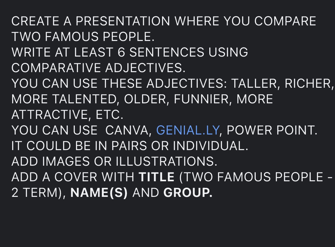 CREATE A PRESENTATION WHERE YOU COMPARE TWO | StudyX