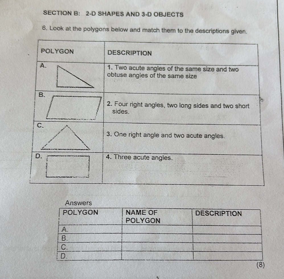 Look at the polygons below and match them to | StudyX