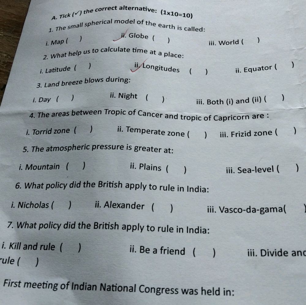 A. Tick ( ) the correct alternative: | StudyX