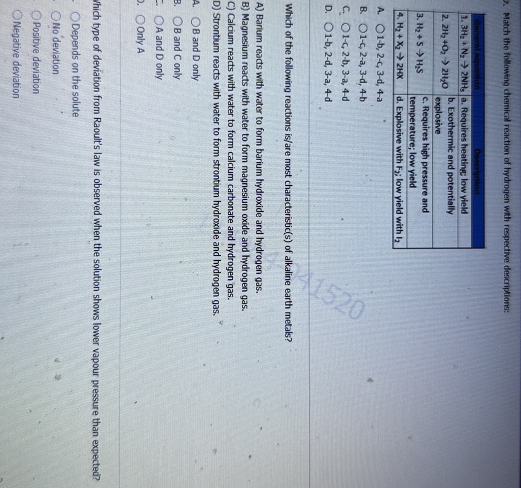 7. Match the following chemical reaction of | StudyX