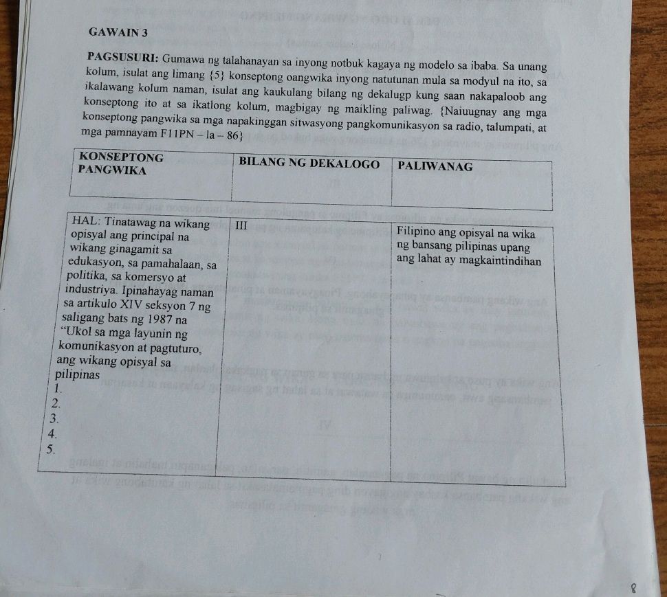 GAWAIN 3 PAGSUSURI: Gumawa ng talahanayan | StudyX