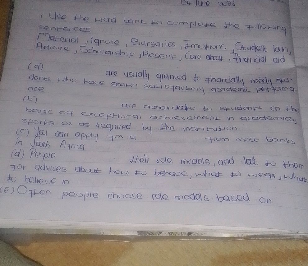 1. Use the word bank to complete the | StudyX