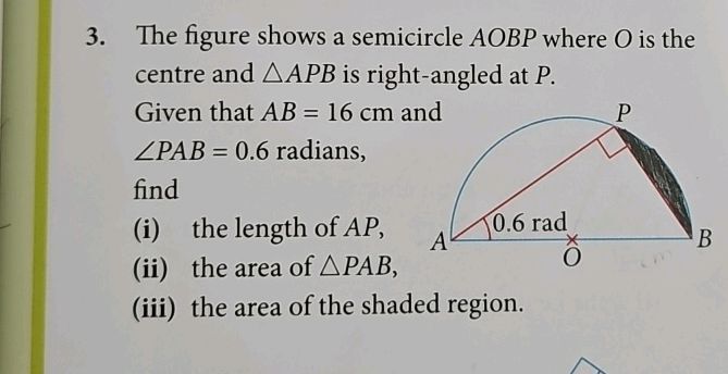 3. The figure shows a semicircle AOBP where | StudyX
