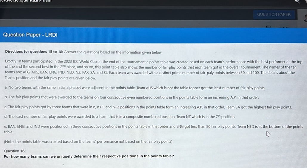 Directions for questions 15 to 18: Answer | StudyX