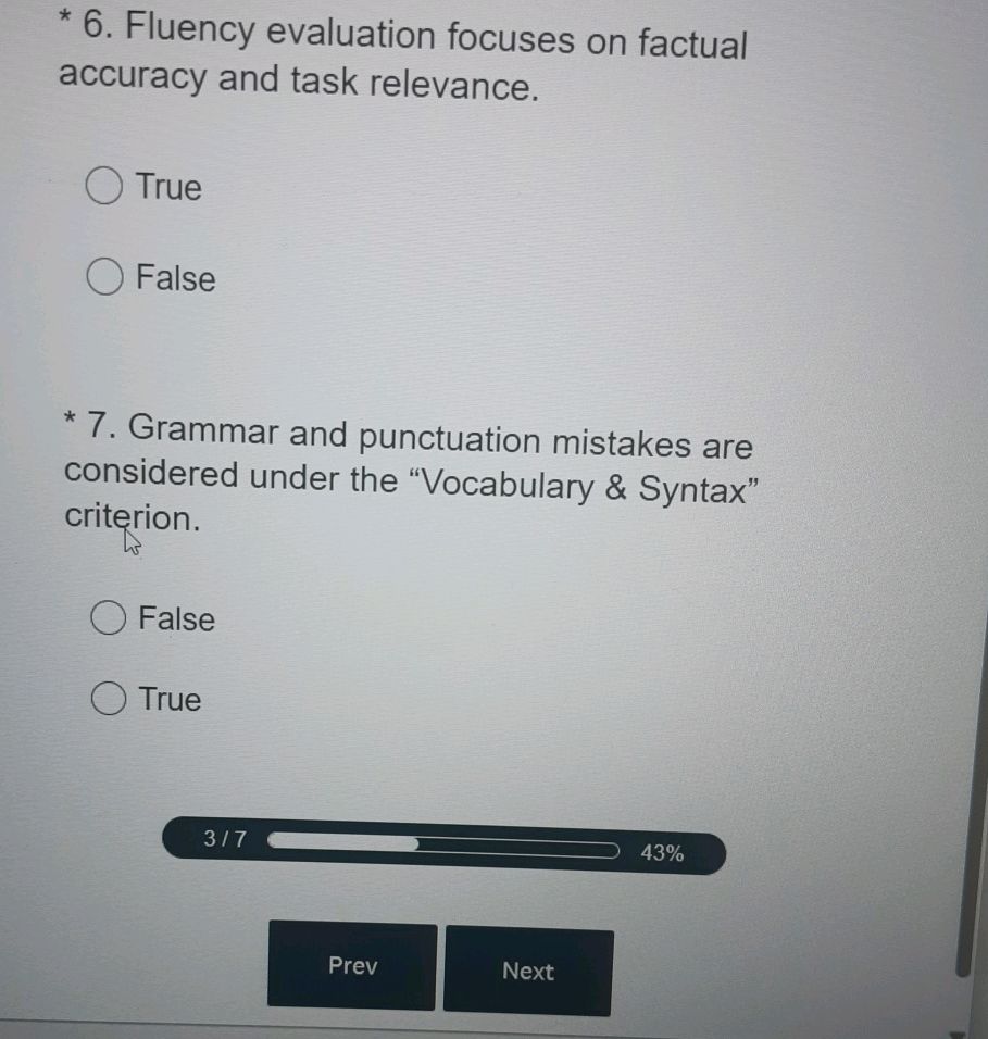 * 6. Fluency evaluation focuses on factual | StudyX