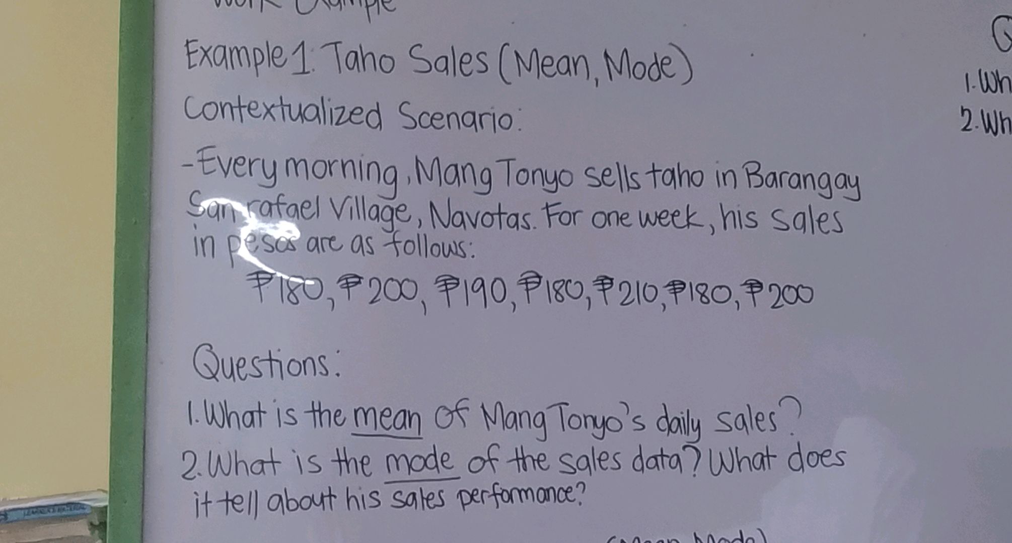 Example 1: Taho Sales (Mean, Mode) | StudyX