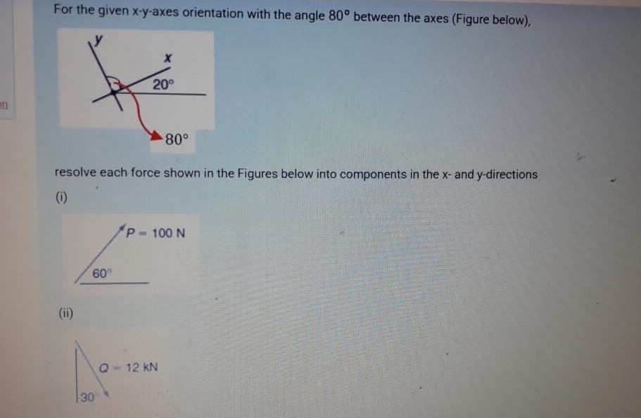 For the given x-y-axes orientation with the