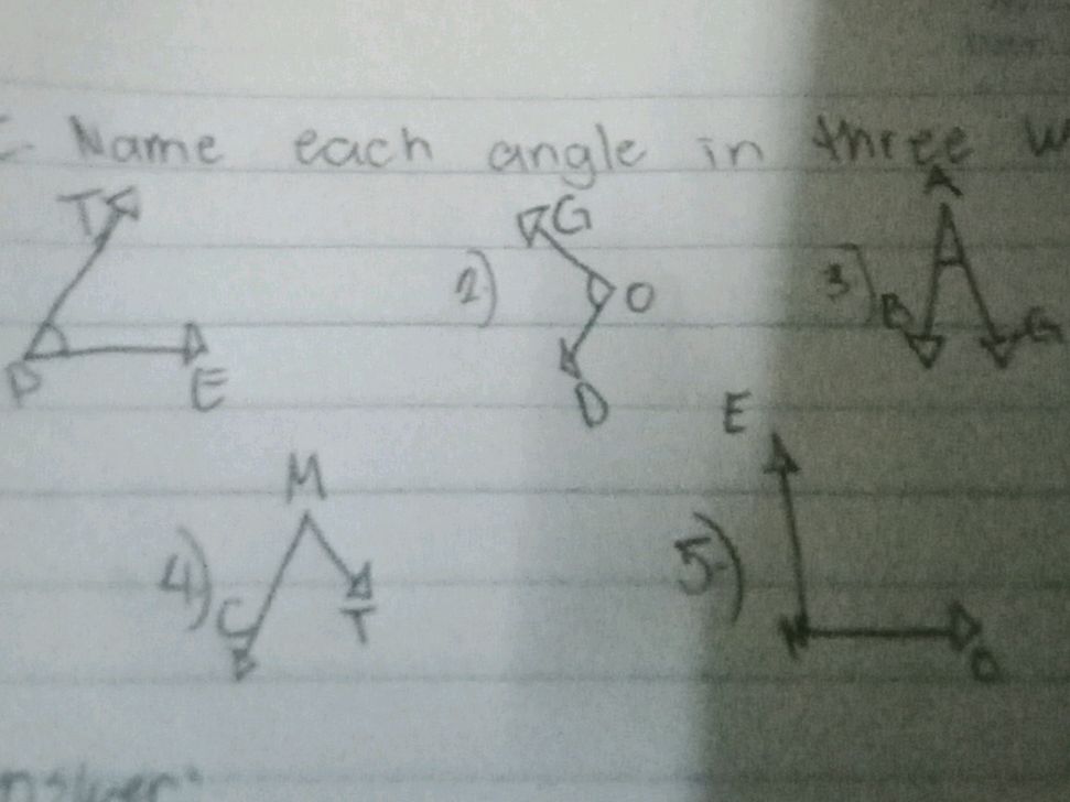 - Name each angle in three ways. 1) | StudyX