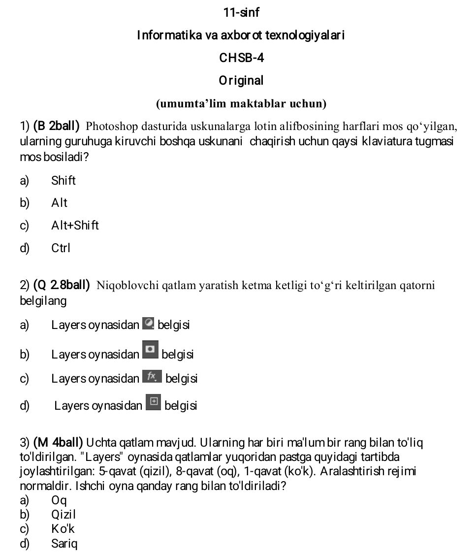 1) (B 2ball) Photoshop dasturida uskunalarga | StudyX