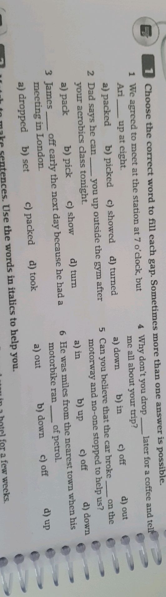 1 Choose the correct word to fill each gap. | StudyX