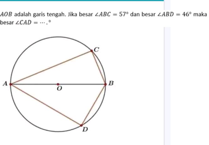 AOB adalah garis tengah. Jika besar $ ABC = | StudyX