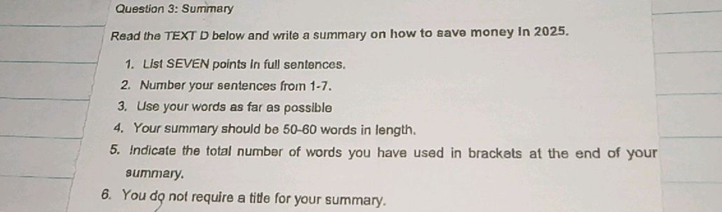Question 3: Summary Read the TEXT D below | StudyX