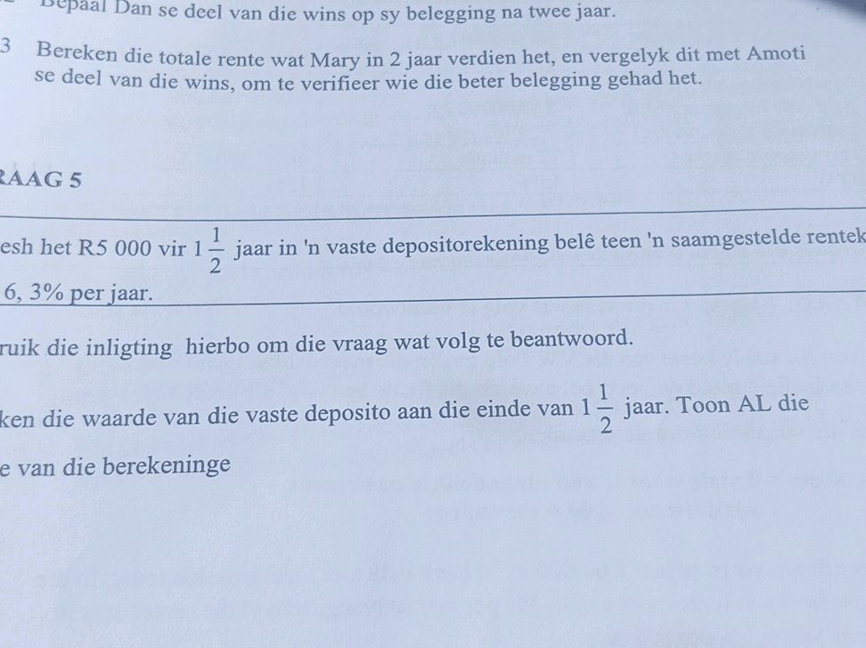 Bereken die totale rente wat Mary in 2 jaar | StudyX
