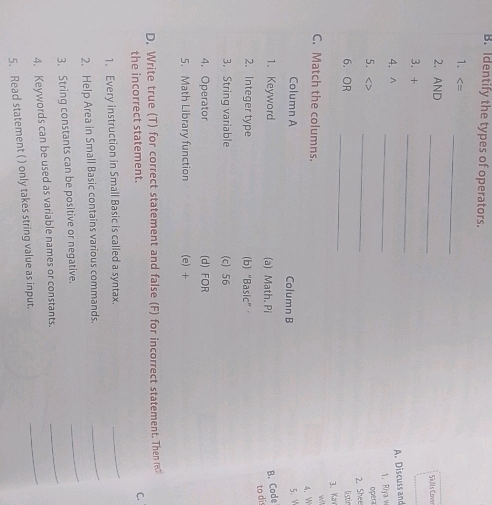 B. Identify the types of operators. 1. 6. | StudyX