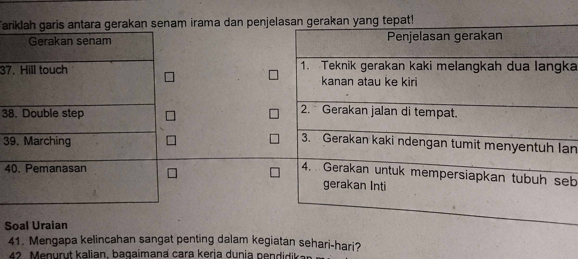 Tariklah garis antara gerakan senam irama | StudyX