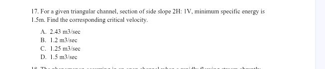 17. For a given triangular channel, section | StudyX