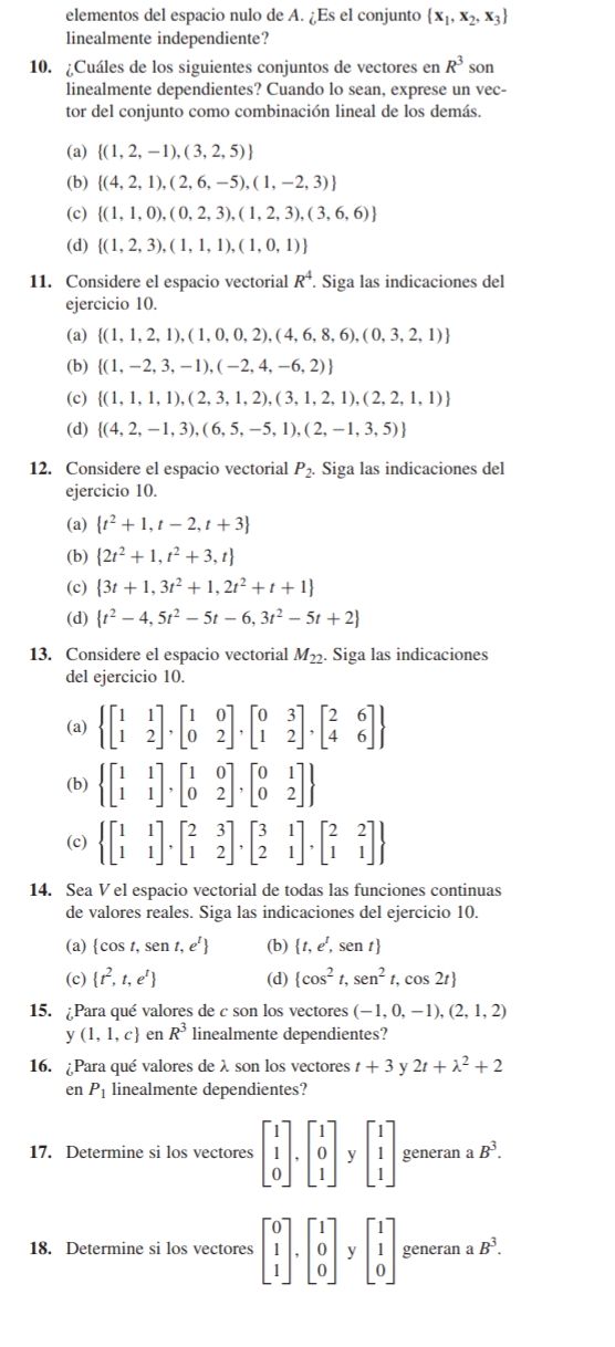 elementos del espacio nulo de $A$. $i$ Es | StudyX