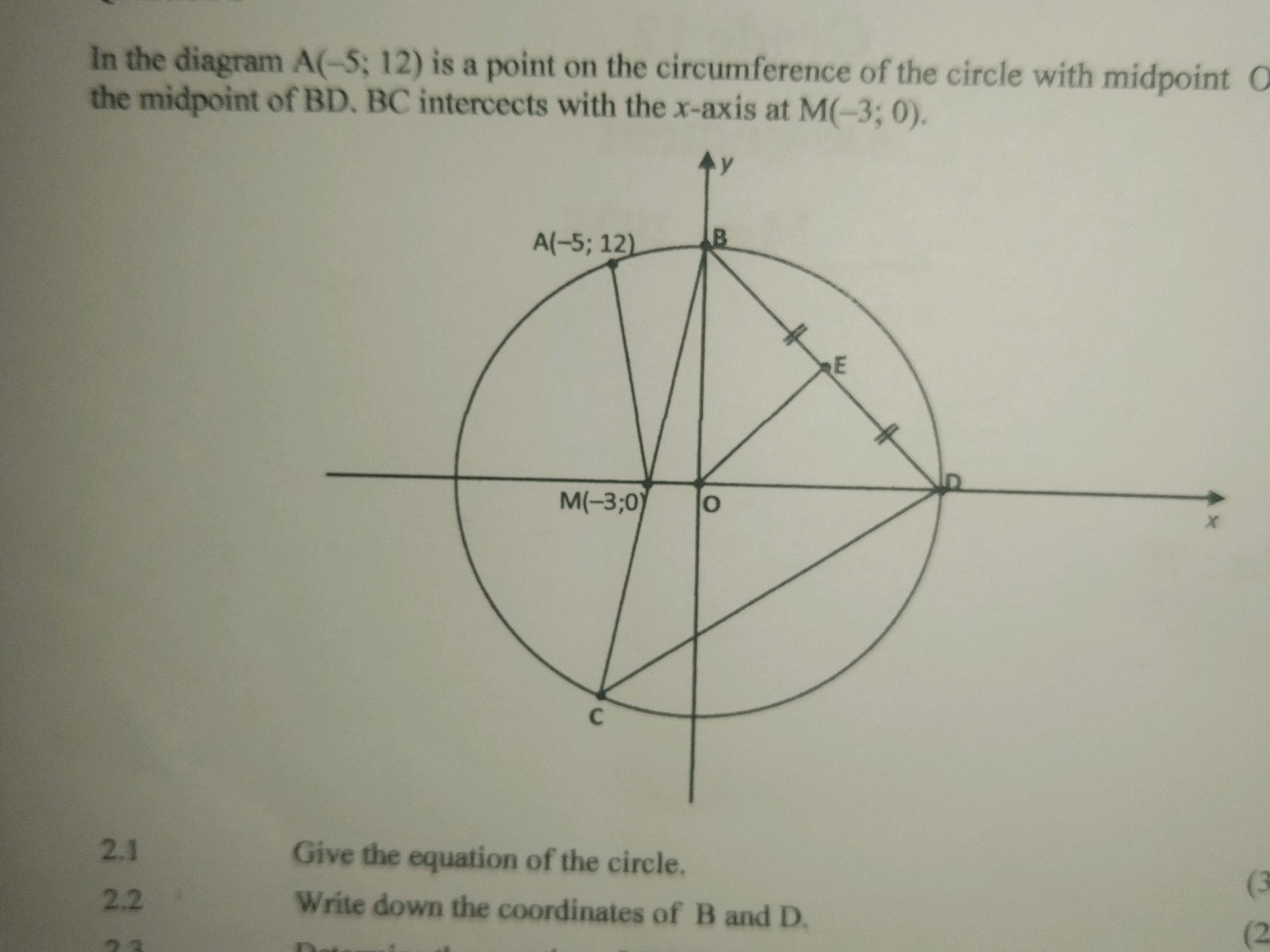 In the diagram A(-5; 12) is a point on the | StudyX