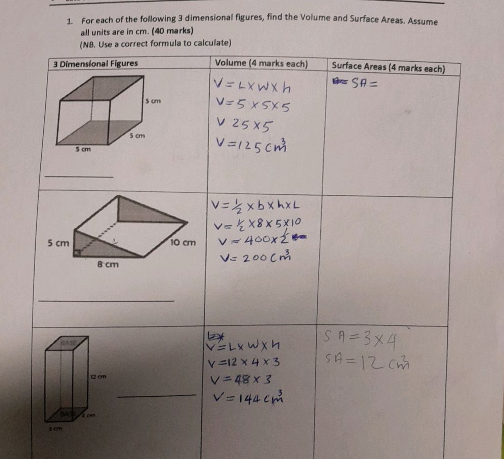 1. For each of the following 3 dimensional | StudyX