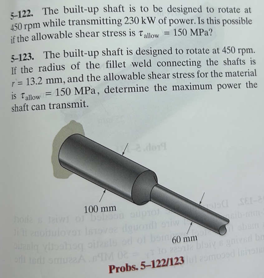 5-122. The built-up shaft is to be designed