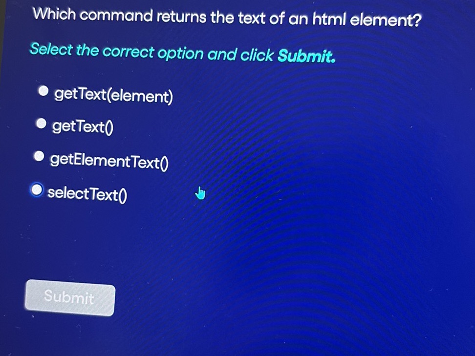 Which command returns the text of an html | StudyX