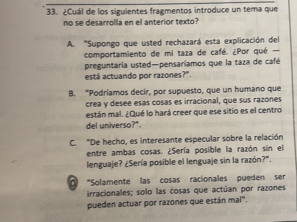 33. ¿Cuál de los siguientes fragmentos | StudyX