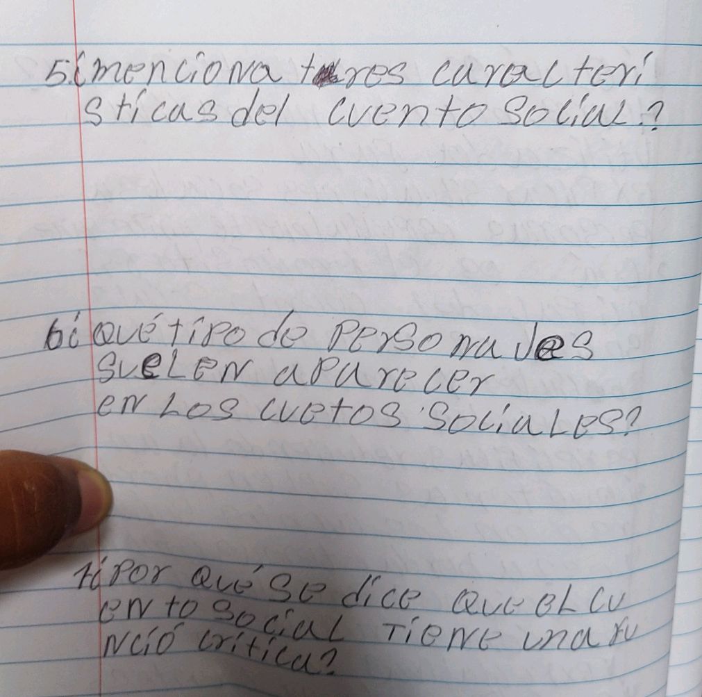 5. Menciona tres características del cuento | StudyX