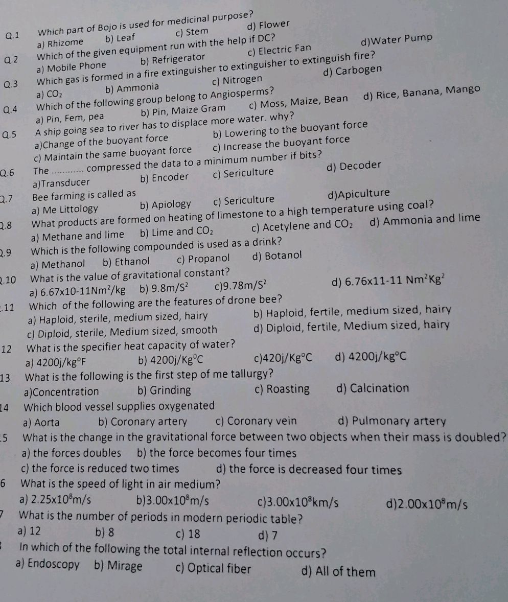 Q.1 Which part of Bojo is used for medicinal | StudyX