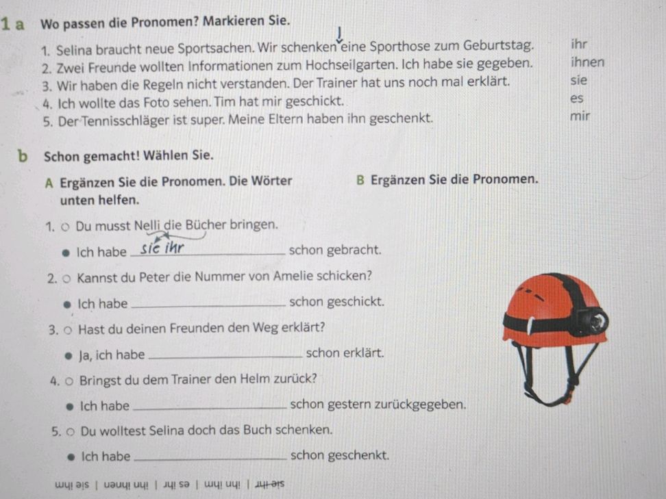 1 a Wo passen die Pronomen? Markieren Sie. | StudyX