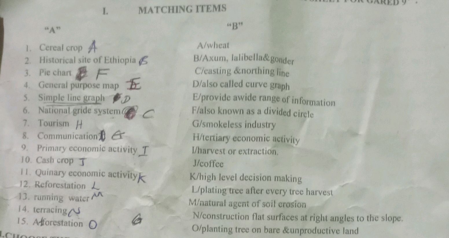 Match the items in column "A" with the items | StudyX