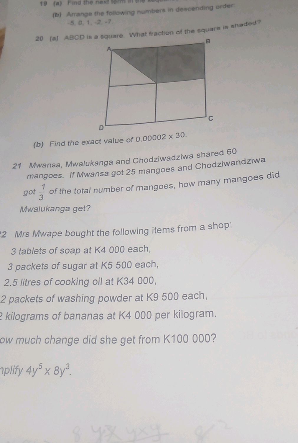 20 (a) ABCD is a square. What fraction of | StudyX